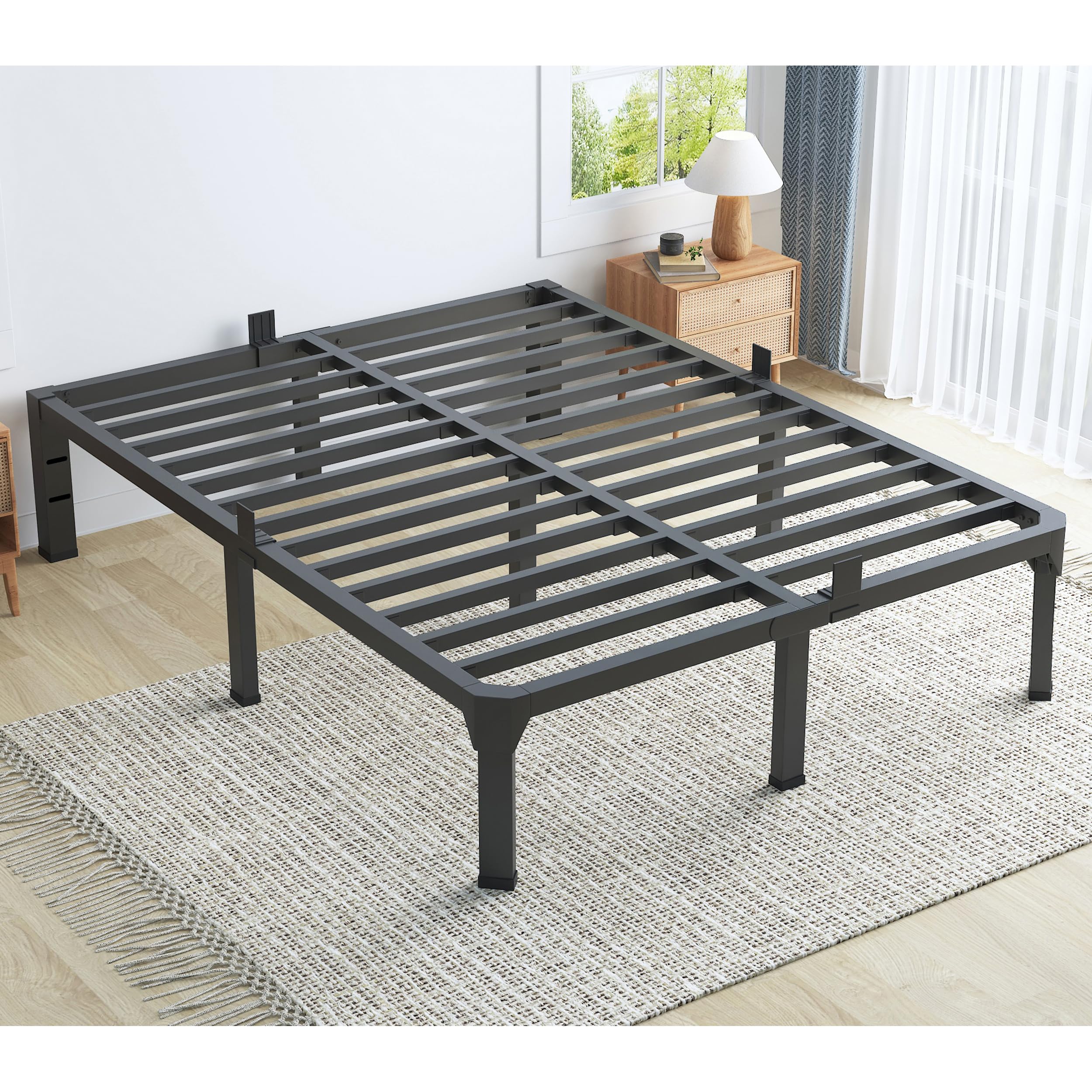 Superay California King Bed Frame with Mattress Slide Stopper, 14 Inch Metal Platform Bed Frame, Heavy Duty Tall Bed Frame No Box Spring Needed with Large Storage Space, Easy Assembly, Noise Free