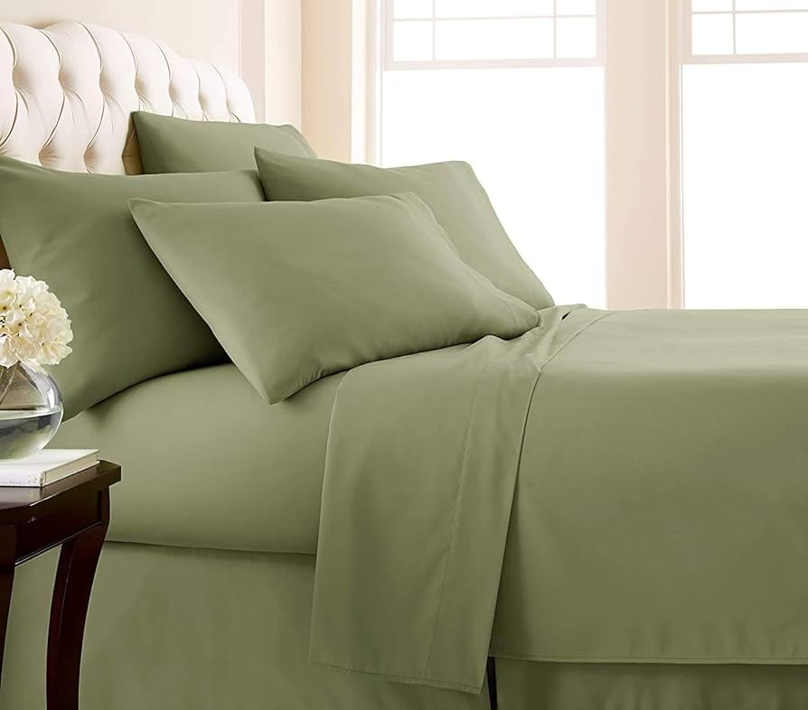 TASHMIA Sheet Set Twin Size 39"x 75" x 15" Deep Pocket 100% Egyptian Cotton 600 Thread Count Soft & Silky Sateen Weave Sheets Sage Solid