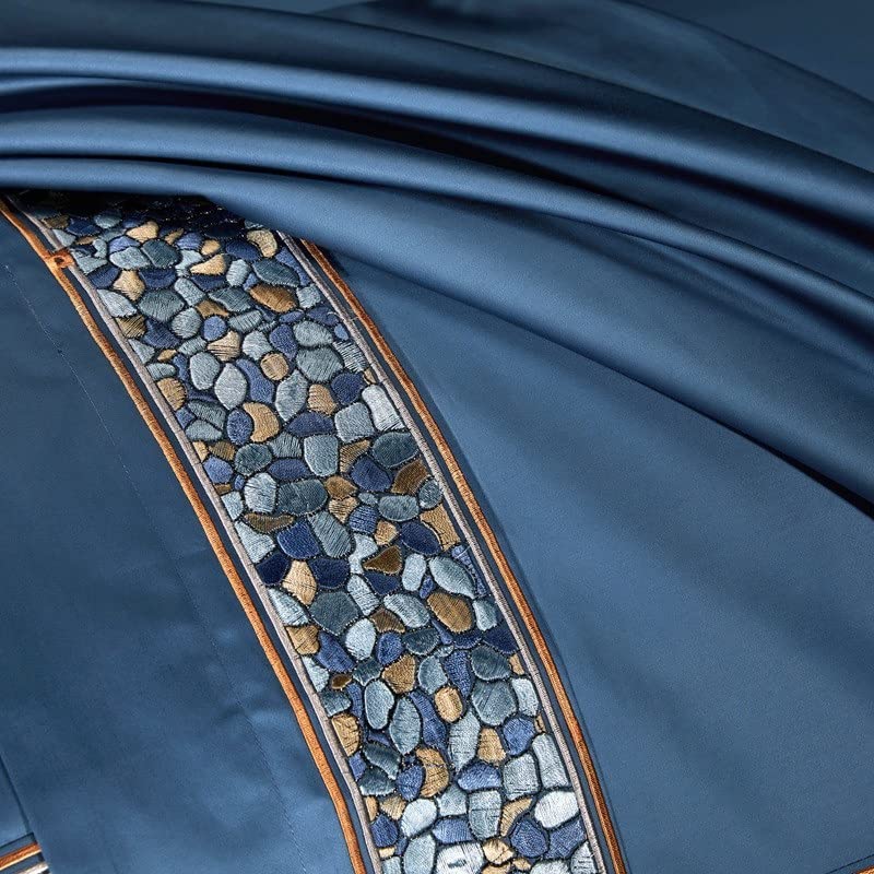 TBGFPO Cotton Bedding Set Blue Embroidery Duvet Cover Set 4 Pieces Silk Soft Sheet Pillowcase (Color : D, Size : 1.8 * 2.0m)