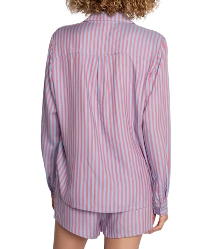 PJ SalvageThe Summer I Turned Pretty Womens Button Down Woven Stripe Pajama SetBubblegum SeaX-Small
