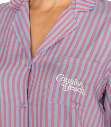 PJ SalvageThe Summer I Turned Pretty Womens Button Down Woven Stripe Pajama SetBubblegum SeaX-Small