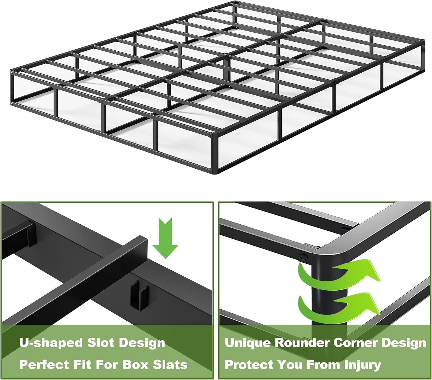 VTWAZAST Cal King Box Spring Only, 5 Inch Low Profile Heavy Duty Metal Structure with Easy Clean Fabric Bed Cover, Non-Slip, Noise Free, Easy Assembly