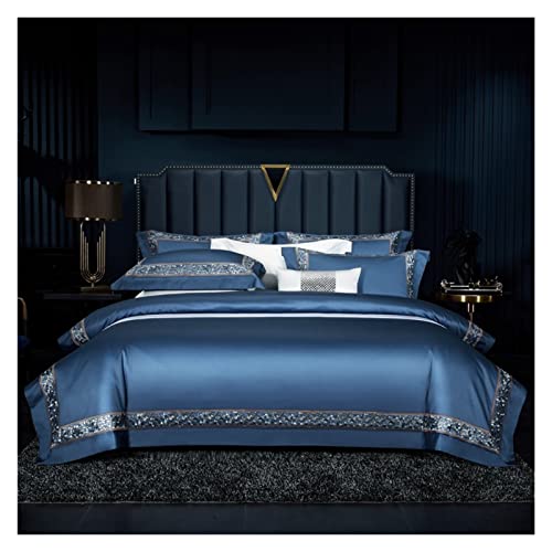 TBGFPO Cotton Bedding Set Blue Embroidery Duvet Cover Set 4 Pieces Silk Soft Sheet Pillowcase (Color : D, Size : 1.8 * 2.0m)