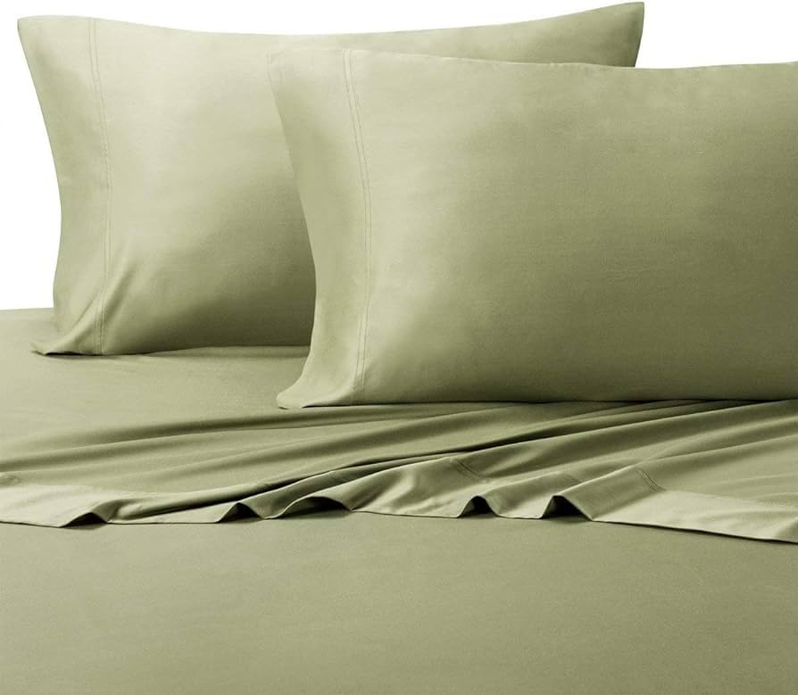 TASHMIA Sheet Set Twin Size 39"x 75" x 26" Deep Pocket 100% Egyptian Cotton 600 Thread Count Soft & Silky Sateen Weave Sheets Sage Solid