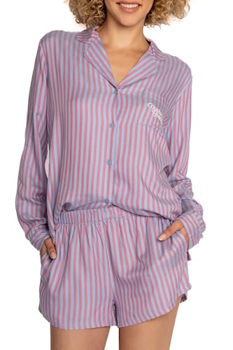 PJ SalvageThe Summer I Turned Pretty Womens Button Down Woven Stripe Pajama SetBubblegum SeaX-Small