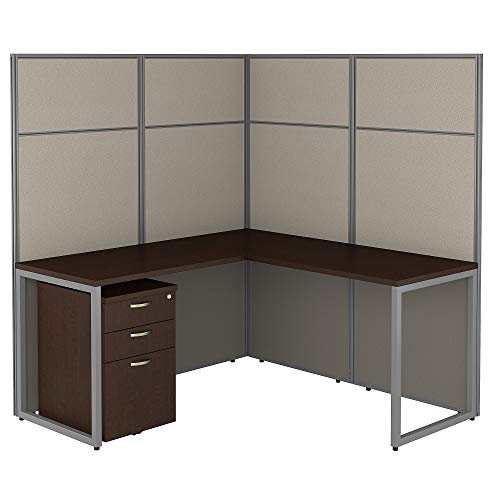 Bush Business Furniture Easy Office L Shaped Cubicle Desk with File Cabinet and 66H Panels, 60Wx60H, Mocha Cherry