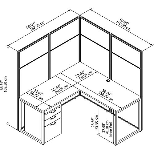Bush Business Furniture Easy Office L Shaped Cubicle Desk with File Cabinet and 66H Panels, 60Wx60H, Mocha Cherry