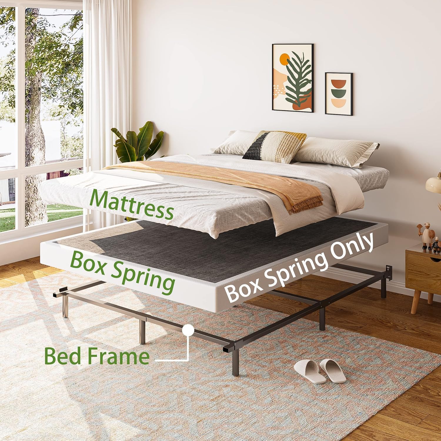 VTWAZAST Cal King Box Spring Only, 5 Inch Low Profile Heavy Duty Metal Structure with Easy Clean Fabric Bed Cover, Non-Slip, Noise Free, Easy Assembly