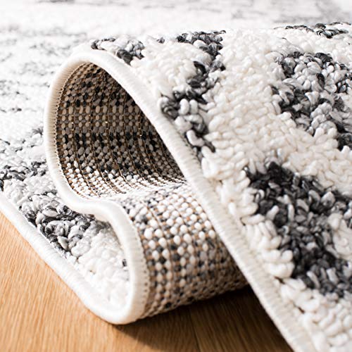 SAFAVIEH Moroccan Tassel Shag Collection 8' x 10' Ivory/Grey MTS652F Boho Non-Shedding Living Room Bedroom Dining Room Entryway Plush 2-inch Thick Area Rug