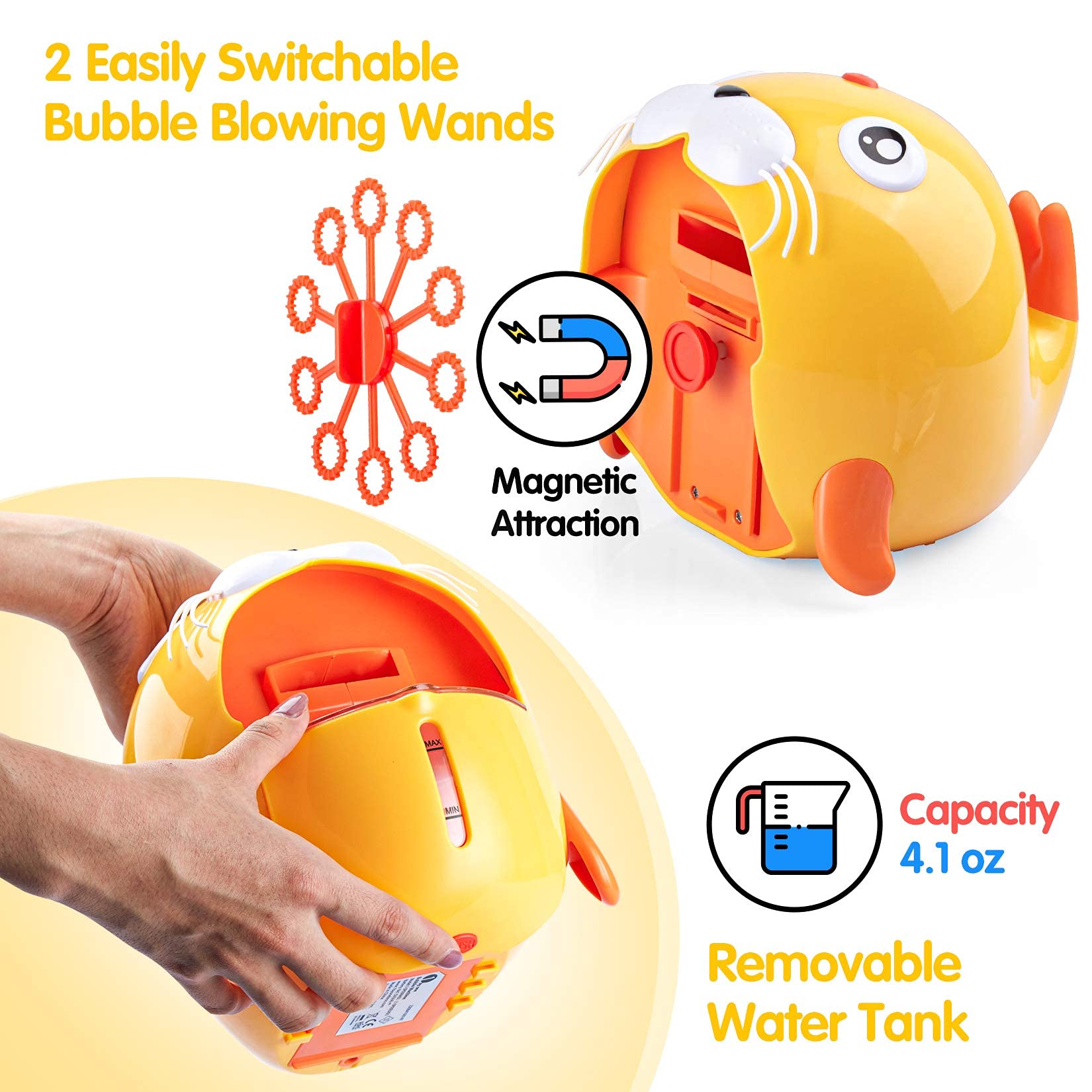 KINDIARY Bubble Machine, Automatic Bubble Blower, Portable Bubble Maker for Kids Toddlers with 5000+ Bubbles/min, 2 Speeds, 12.8oz Capacity, Powered by Plug-in or Batteries for Indoor Outdoor Parties