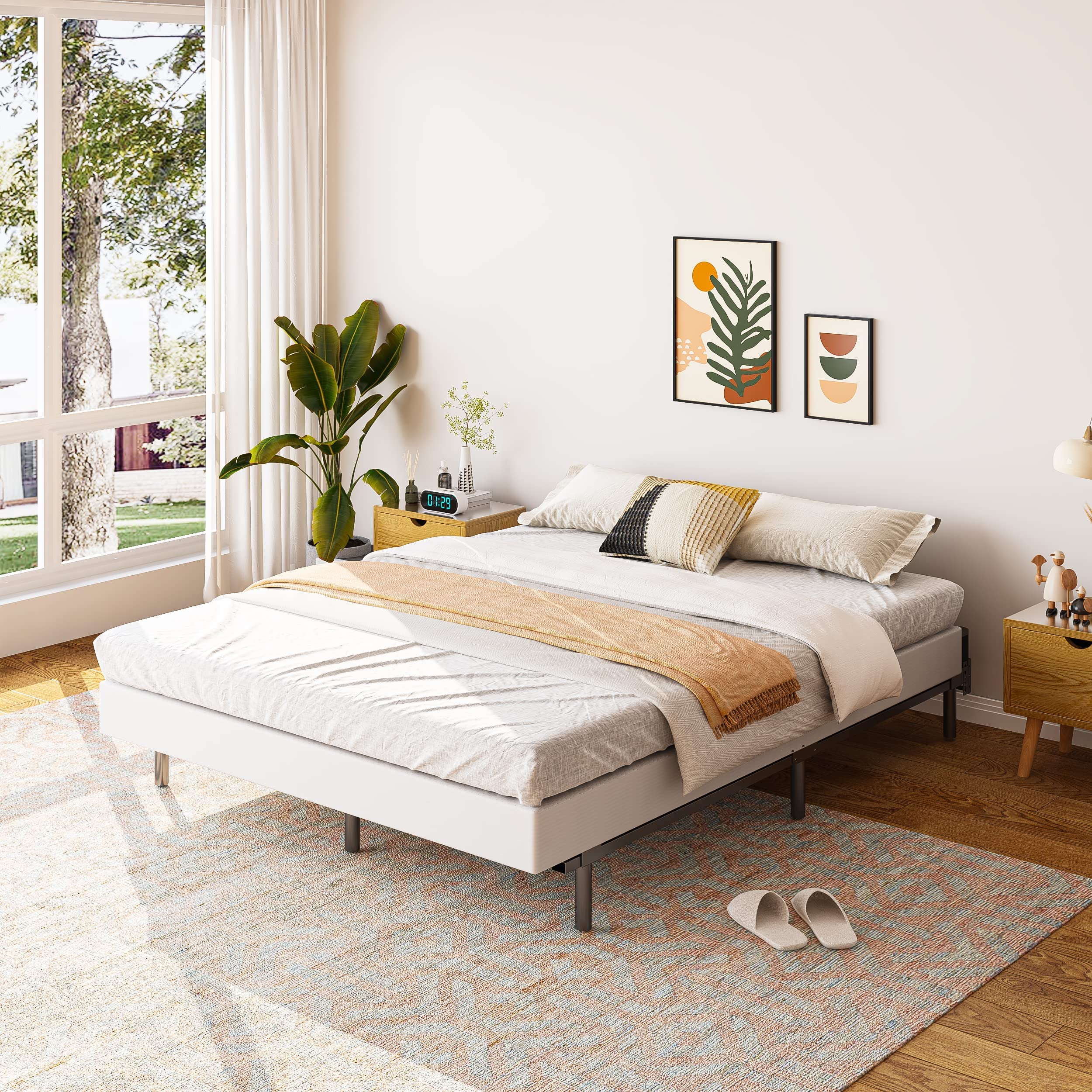 VTWAZAST Cal King Box Spring Only, 5 Inch Low Profile Heavy Duty Metal Structure with Easy Clean Fabric Bed Cover, Non-Slip, Noise Free, Easy Assembly