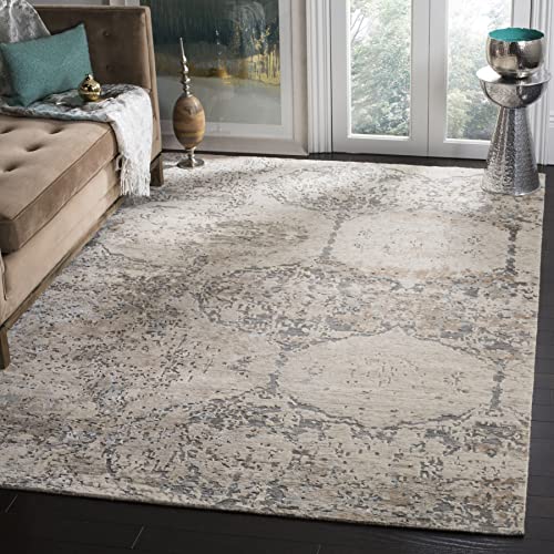 Safavieh Tiffany Collection 6' x 9' Grey/Beige TFN212A Hand-Knotted Viscose Living Room Dining Bedroom Area Rug