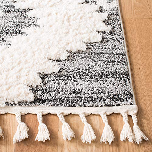 SAFAVIEH Moroccan Tassel Shag Collection 8' x 10' Ivory/Grey MTS652F Boho Non-Shedding Living Room Bedroom Dining Room Entryway Plush 2-inch Thick Area Rug