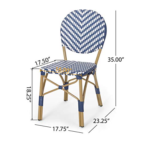 Christopher Knight Home Picardy Bistro Set, Navy Blue + White + Bamboo