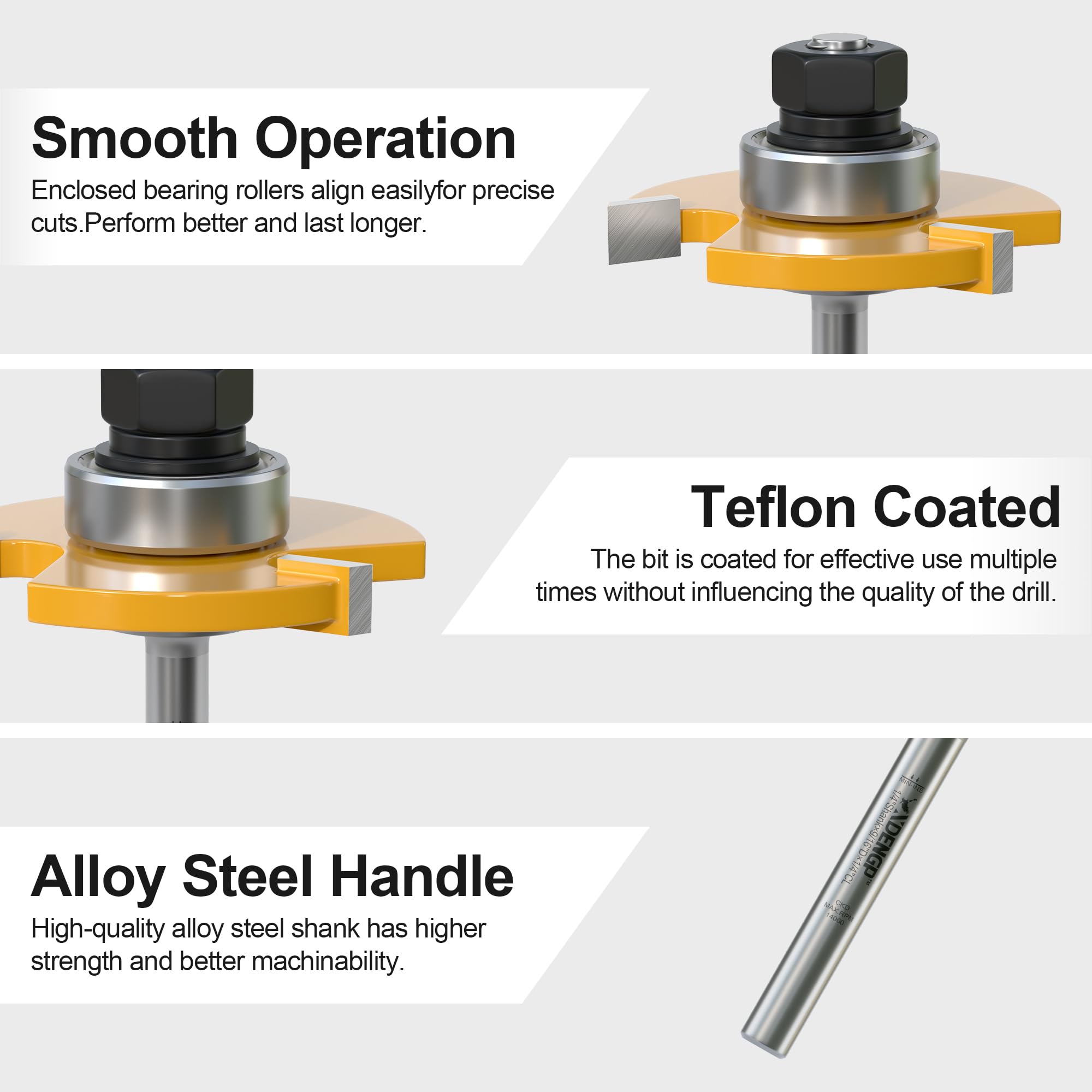 XDENGP Slot Cutter Router Bit 1/4 Shank, 3 Wing Slotting Cutter Router Bit for T-Molding Slot Cutting | 1/4" Carbide Height