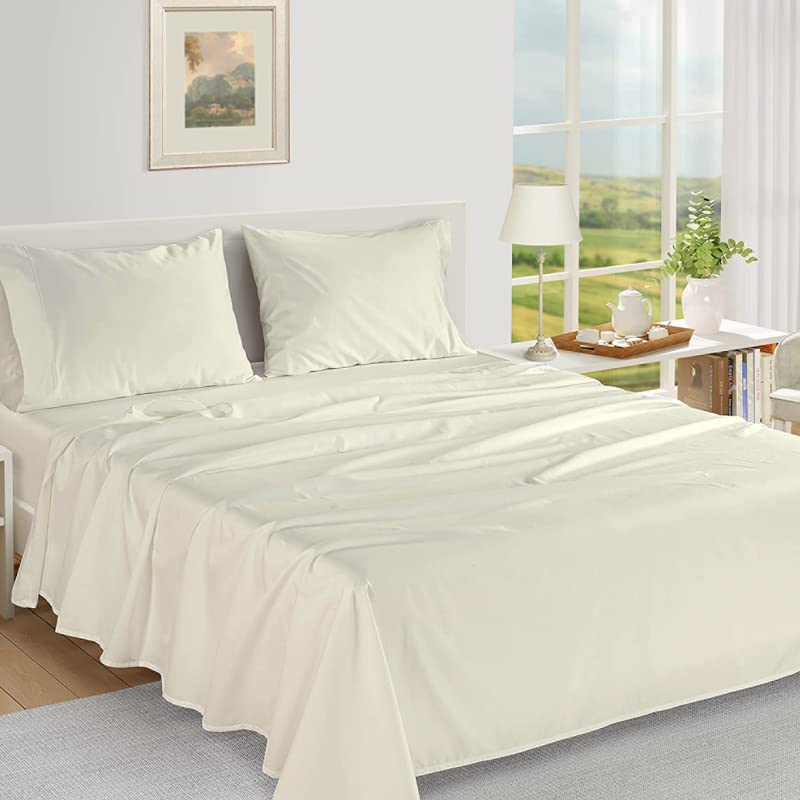 Gold Moon 400-Thread-Count 100% Egyptian Cotton King Size Sheet Set, Super Soft, Breathable, Solid Sateen Finish, 4 Piece Set, 16 Deep Pocket, Ivory