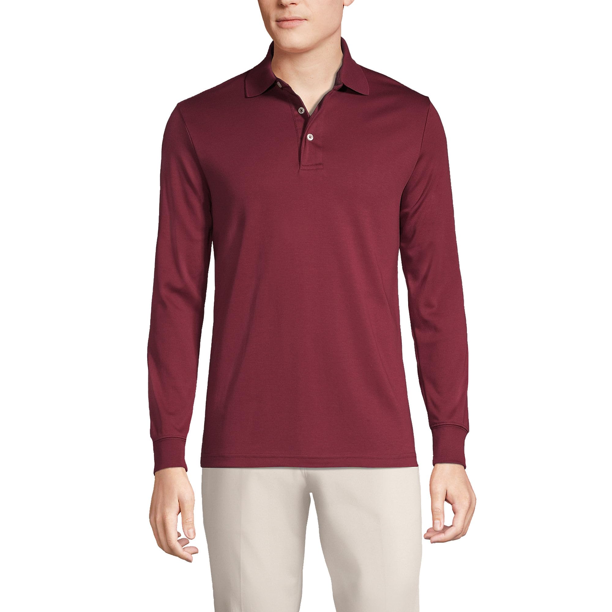 Lands' End Mens Long Sleeve Supima Polo Rich Burgundy Regular Large