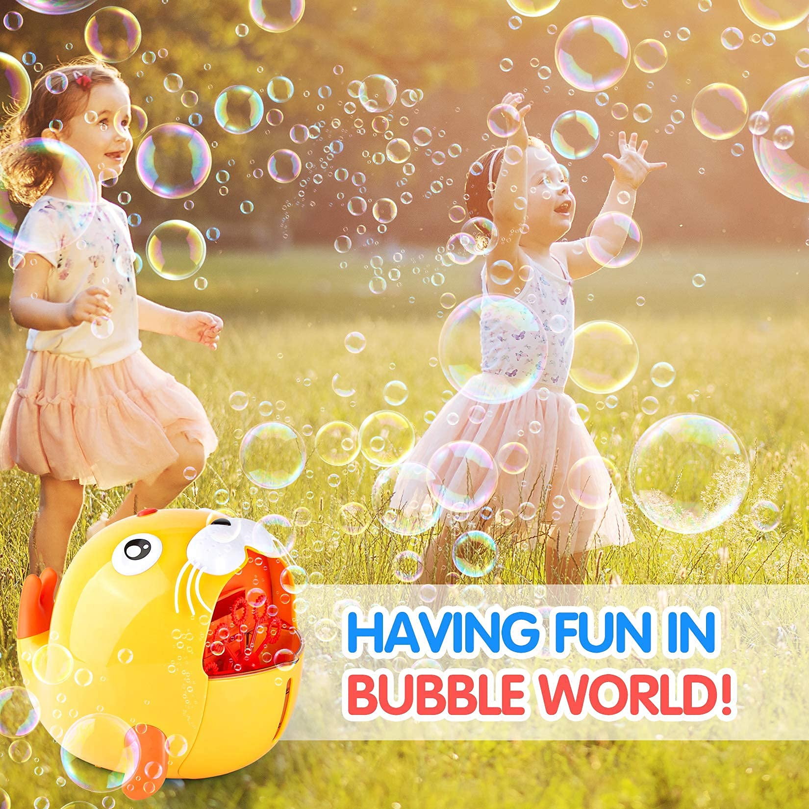 KINDIARY Bubble Machine, Automatic Bubble Blower, Portable Bubble Maker for Kids Toddlers with 5000+ Bubbles/min, 2 Speeds, 12.8oz Capacity, Powered by Plug-in or Batteries for Indoor Outdoor Parties