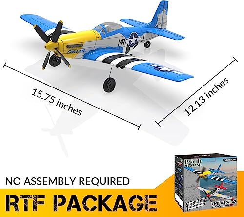 VOLANTEXRC RC Plane P51D Mustang RTF for Beginners, 2.4Ghz 4CH Remote Control Airplane Easy to Fly with Gyro Stabilization, Outdoor Hobby WWII Toy Gift for Kids & Adults (Blue)
