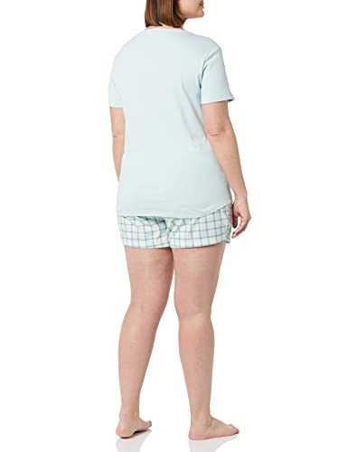 Amazon Essentials Women's Lightweight Flannel Short and Cotton T-Shirt Sleep Set, Light Blue Plaid, Small