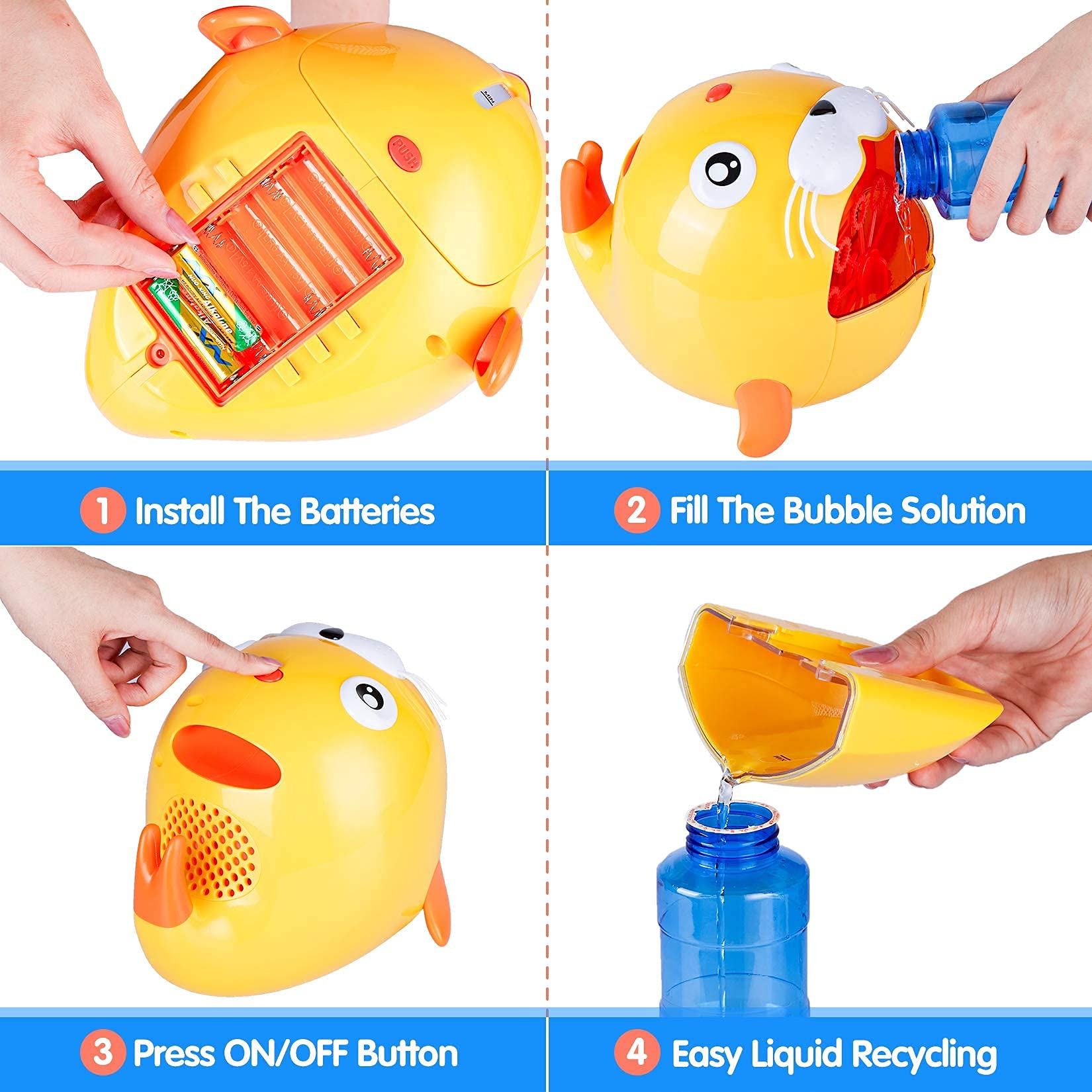 KINDIARY Bubble Machine, Automatic Bubble Blower, Portable Bubble Maker for Kids Toddlers with 5000+ Bubbles/min, 2 Speeds, 12.8oz Capacity, Powered by Plug-in or Batteries for Indoor Outdoor Parties