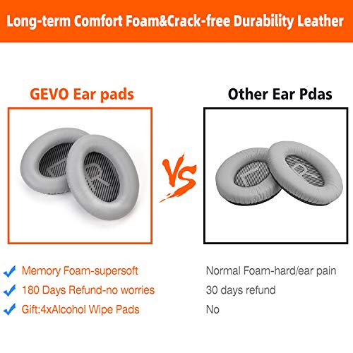 Premium Replacement Ear Pads for Bose QC35 & QC35ii Headphones Made by GEVO- Comfortable Adaptive Memory Foam and Extra Durable - Fits QuietComfort 35 & 35ii / SoundLink 1&2 AE(Over-Ear) (Silver)