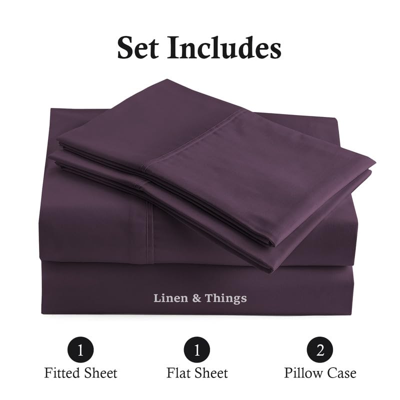 Luxury Soft 4 Piece Sheet Set, 800 Thread Count Egyptian Cotton - Queen Size Bed Sheet Set, Super Soft Sateen Weave, Fit Mattress 15'' Deep Pocket - Plum Solid