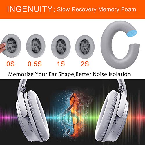 Premium Replacement Ear Pads for Bose QC35 & QC35ii Headphones Made by GEVO- Comfortable Adaptive Memory Foam and Extra Durable - Fits QuietComfort 35 & 35ii / SoundLink 1&2 AE(Over-Ear) (Silver)