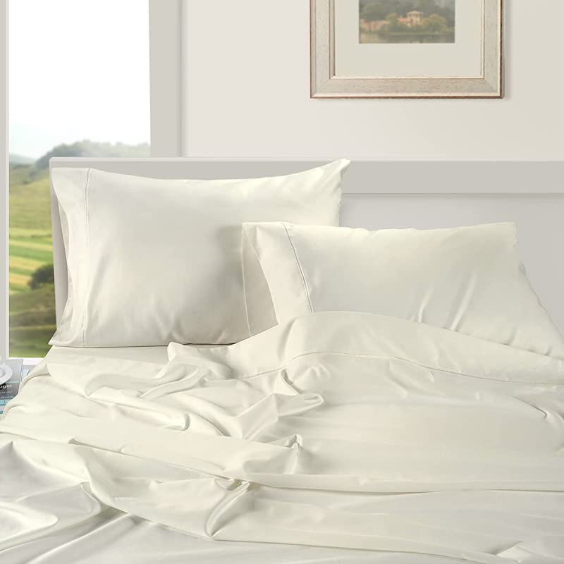 Gold Moon 400-Thread-Count 100% Egyptian Cotton King Size Sheet Set, Super Soft, Breathable, Solid Sateen Finish, 4 Piece Set, 16 Deep Pocket, Ivory
