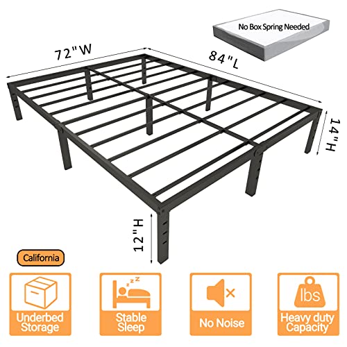 DURISO California King Size Bed Frame 14 Inch Tall California King Platform Heavy Duty Sturdy Metal Steel Max 3500lbs Easy to Assemble No Spring Box Needed No Noise Black