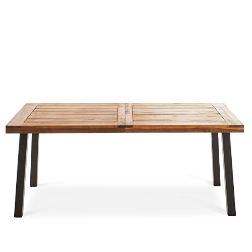 Christopher Knight Home Avon Outdoor Acacia Wood Dining Set, 7-Pcs Set, Teak Finish With Rustic Metal Accents