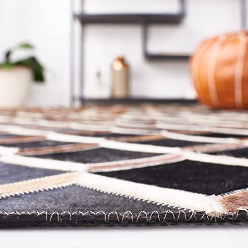Safavieh Studio Leather Collection 3' x 5' Black/Brown STL901Z Handmade Modern Leather & Wool Area Rug