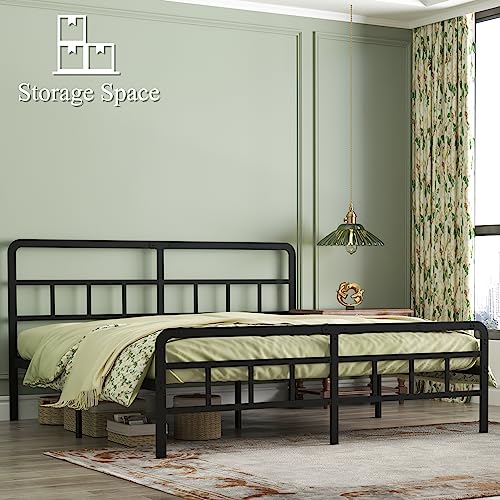 Richwanone 14 inch California King Bed Frames with Headboard and Footboard, Heavy Duty Metal Platform with Steel Slat Support, No Box Spring Needed, Easy Assembly, Black