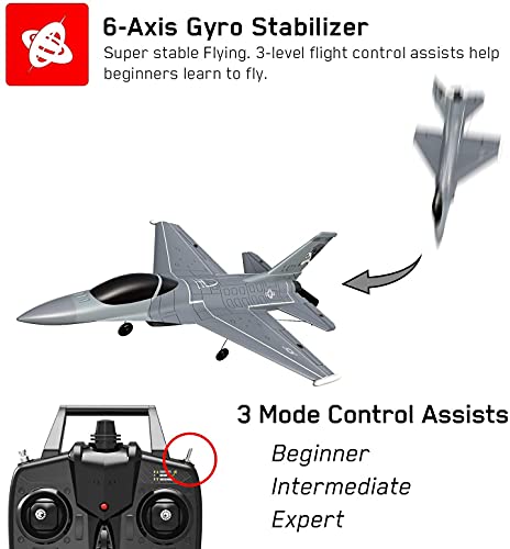 VOLANTEXRC 4CH RC Plane 2.4GHz RC Jet F-16 Fighting Falcon RC Airplane Fighter Ready to Fly with Xpilot Stabilizer System, One Key Aerobatic Perfect for Adults (761-10)