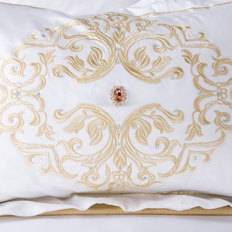 TBGFPO Gold Bedding Set Queen Size Sheet Set Cotton Embroidered Sheet and Duvet Set (Color : D, Size : 1.8 * 2.0m)