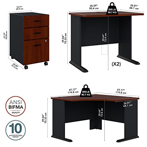 Bush Business Furniture Series A Corner Desk with Mobile File Cabinet, 84W x 84D, Hansen Cherry/Galaxy