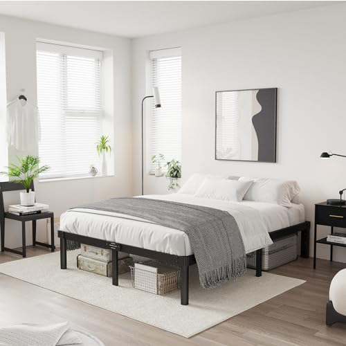 SunnyDaze 14 Inch High Platform California King Bed Frames No Box Spring Needed, Metal Cal King Bed Frame, Heavy Duty, Easy Assembly, Noise Free, Black