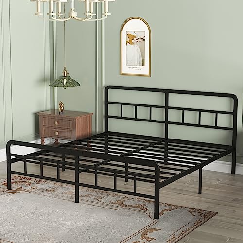 Richwanone 14 inch California King Bed Frames with Headboard and Footboard, Heavy Duty Metal Platform with Steel Slat Support, No Box Spring Needed, Easy Assembly, Black