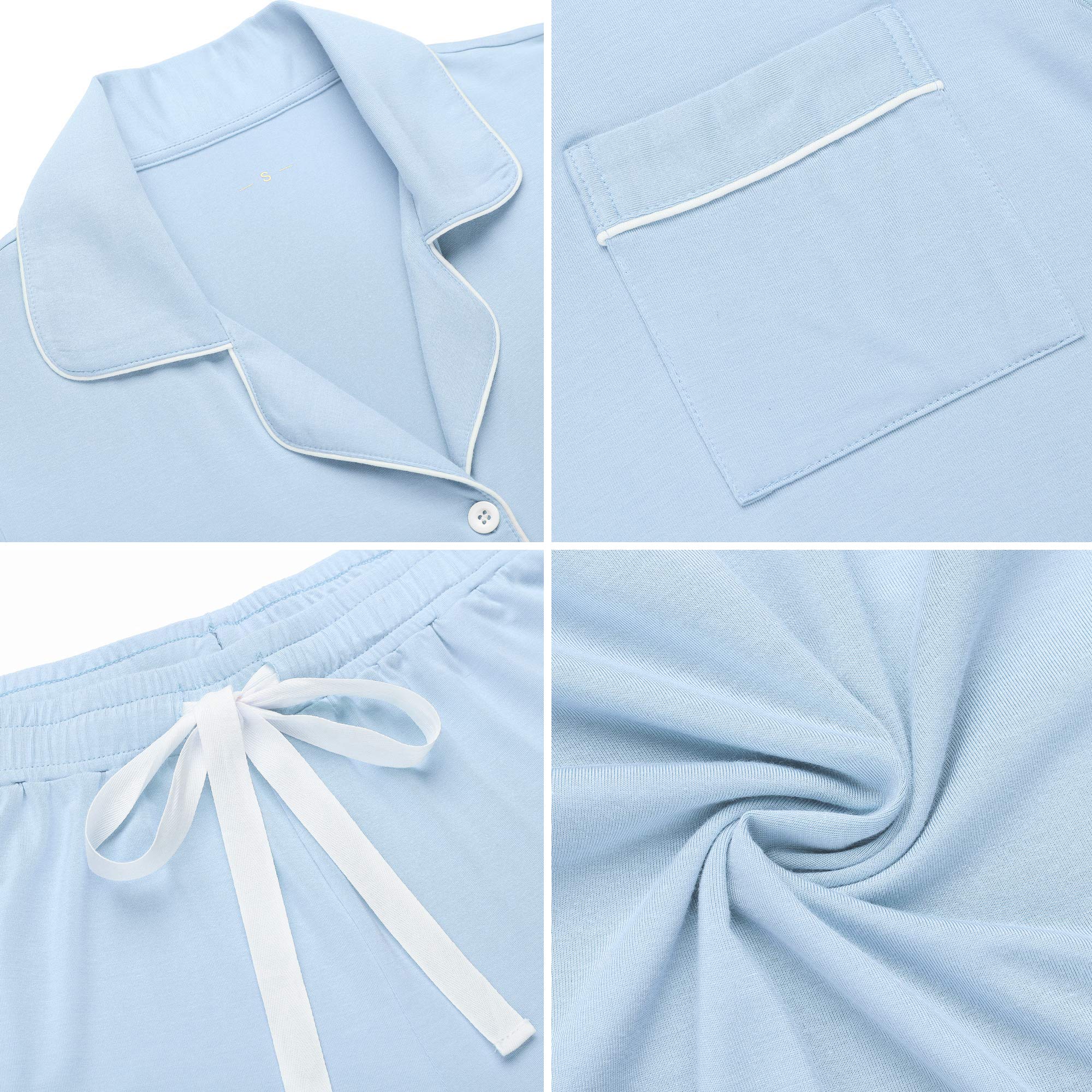 Pajama Set for Women Shorts Sleepwear Soft Summer Pj Lounge Set Loungewear Light Blue M