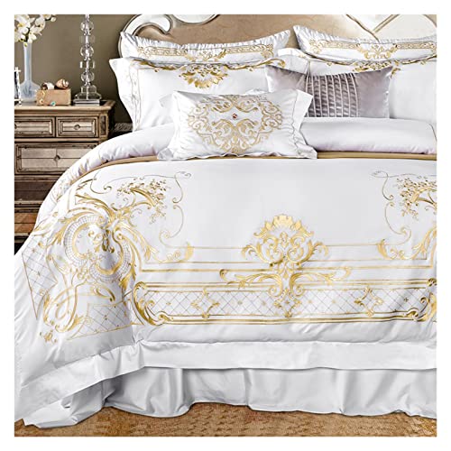 TBGFPO Gold Bedding Set Queen Size Sheet Set Cotton Embroidered Sheet and Duvet Set (Color : D, Size : 1.8 * 2.0m)