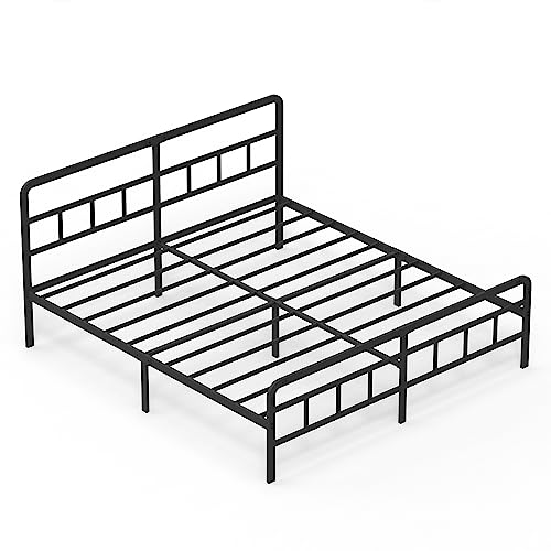 Richwanone 14 inch California King Bed Frames with Headboard and Footboard, Heavy Duty Metal Platform with Steel Slat Support, No Box Spring Needed, Easy Assembly, Black