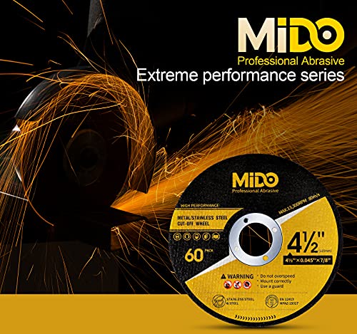 MIDO Professional Abrasive Cut Off Wheels 60 PCS Angle Grinder Cutting Disc 4-1/2" x .045" x 7/8" Ultra Thin Cut Off Wheel for Metal