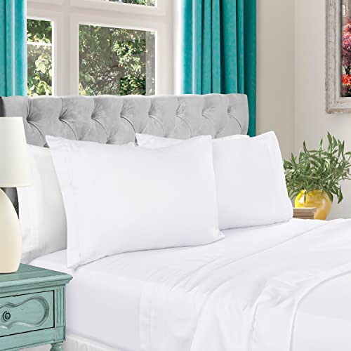 BLUENILEMILLS 1000 Thread Count Egyptian Cotton Sheets, Mattress Sheet Sets, Luxury Bedding, 1 Extra Deep Pocket Fitted Sheet, 1 Flat Sheet, 2 Pillowcases, Solid Pattern Bedsheets, Queen, White