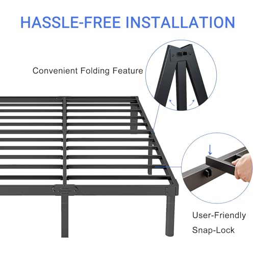 SunnyDaze 14 Inch High Platform California King Bed Frames No Box Spring Needed, Metal Cal King Bed Frame, Heavy Duty, Easy Assembly, Noise Free, Black
