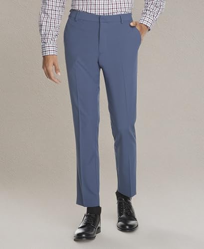 Van Heusen Men's Stain Shield Stretch Slim Fit Flat Front Dress Pant, Blueberry Dust, 30W x 32L