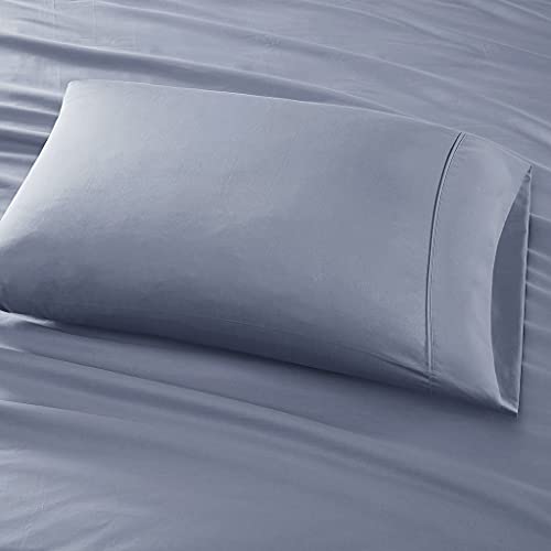 Gracie Mills Cotton and Polyester Cross Weave Sateen 4 Piece Sheet Set, Blue - King