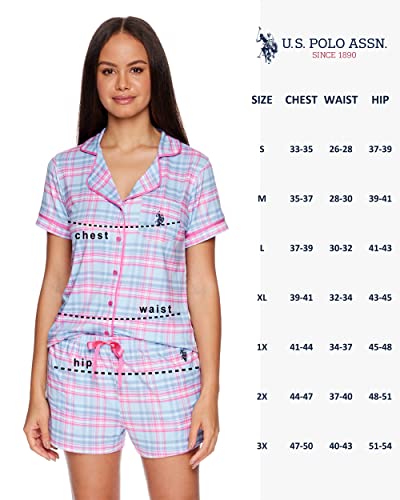 U.S. Polo Assn. Summer Pajamas for Women - Woven PJ Set with Button Up Top and Shorts - Lounge Sets for Women Light Blue, Large