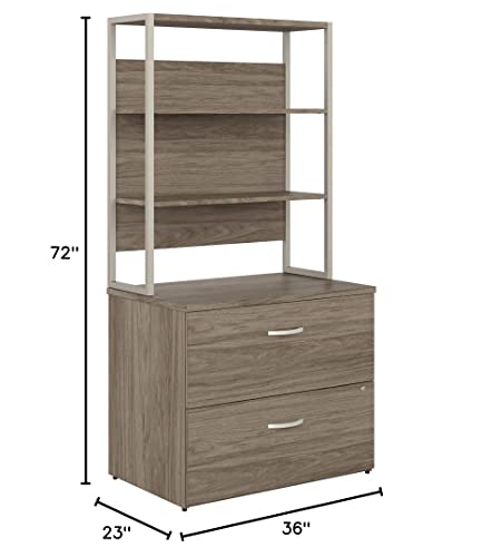 Bush Business Furniture Hybrid 2 Drawer Lateral File Cabinet with Shelves, Modern Hickory