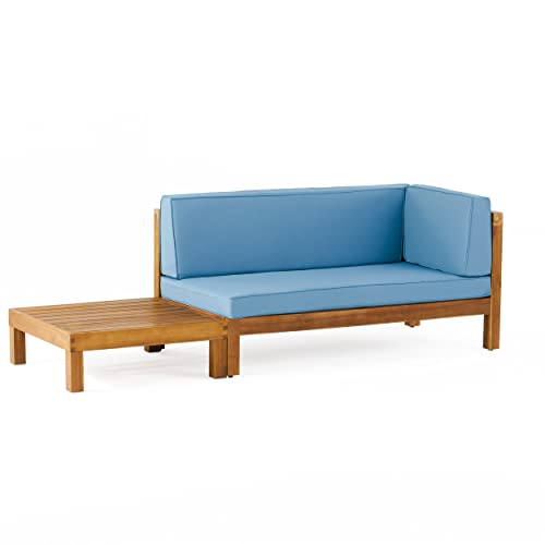 Christopher Knight Home 316582 Oana Patio Conversation Sets, Teak + Blue