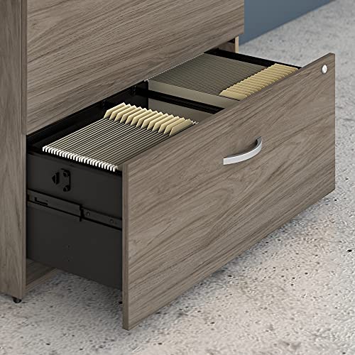 Bush Business Furniture Hybrid 2 Drawer Lateral File Cabinet with Shelves, Modern Hickory